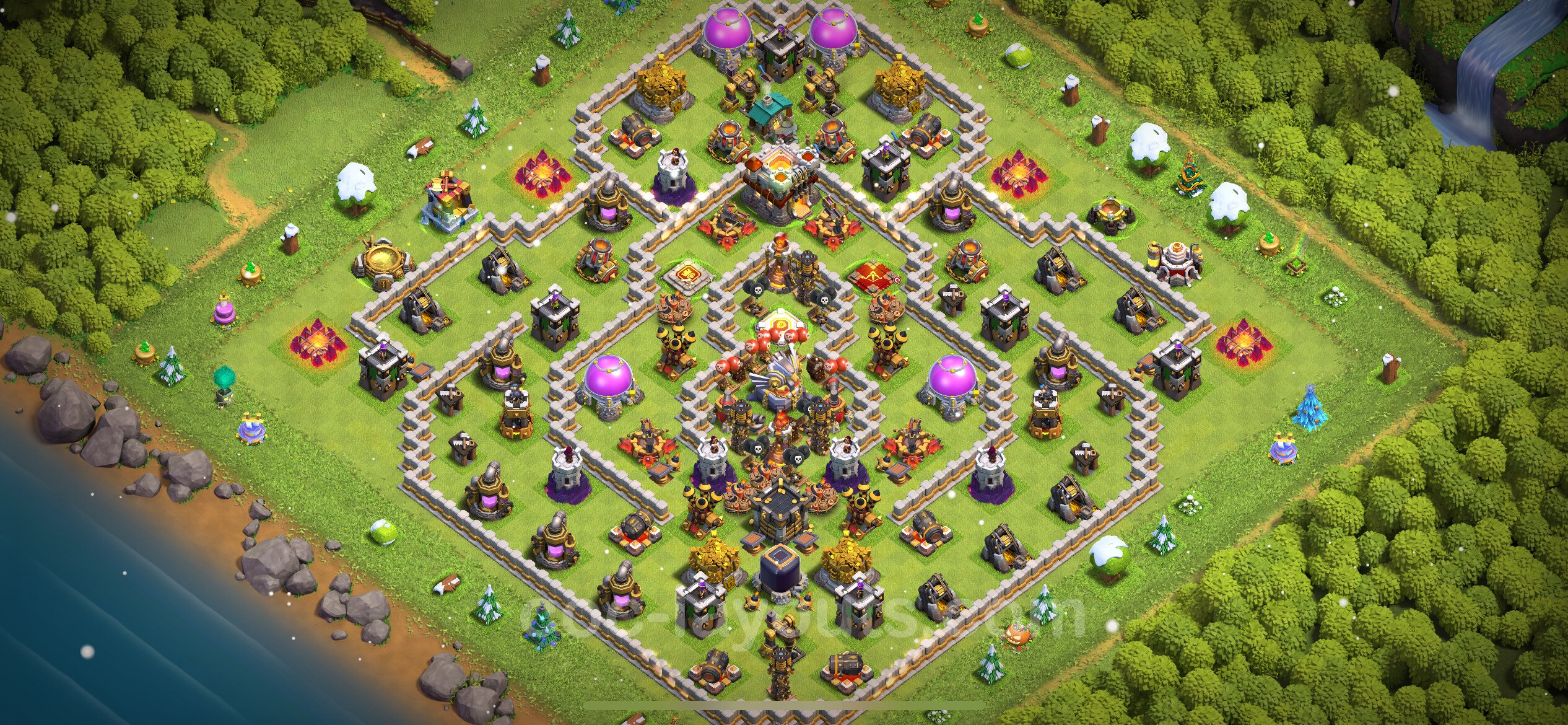 Diseño Anti Todo Ayuntamiento nivel 11 Copiar, Híbrido - COC TH11 Aldea ...