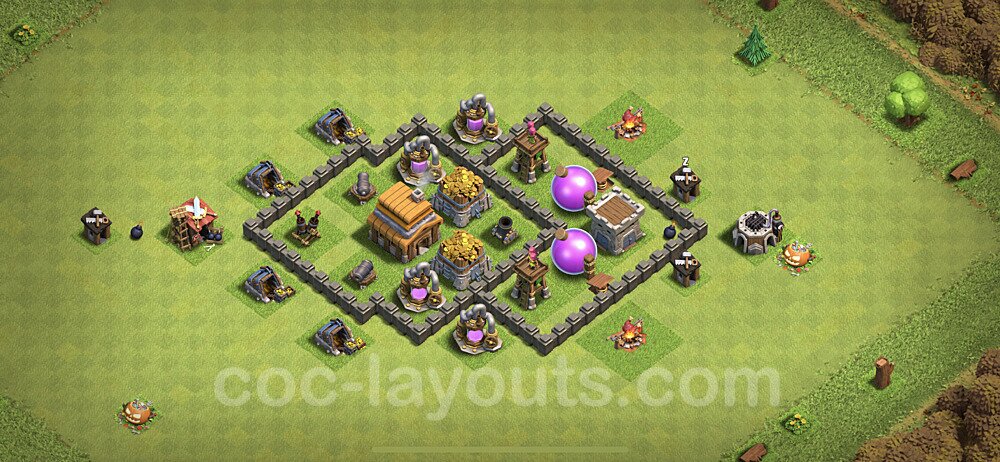 Best Anti 3 Stars Base TH4 with Link, Hybrid - Town Hall Level 4 Base ...