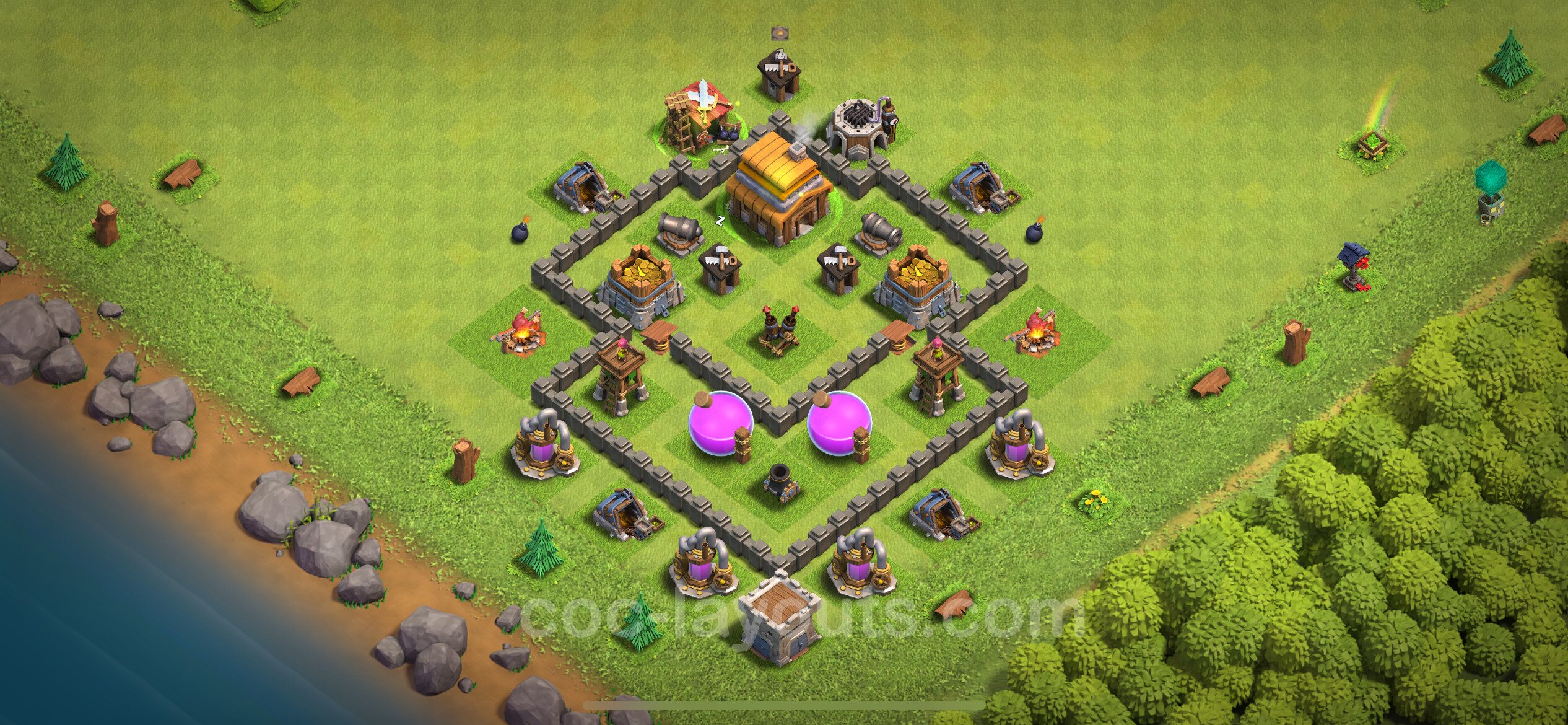 Farming Base TH4 Max Levels With Link Anti Everything Town Hall