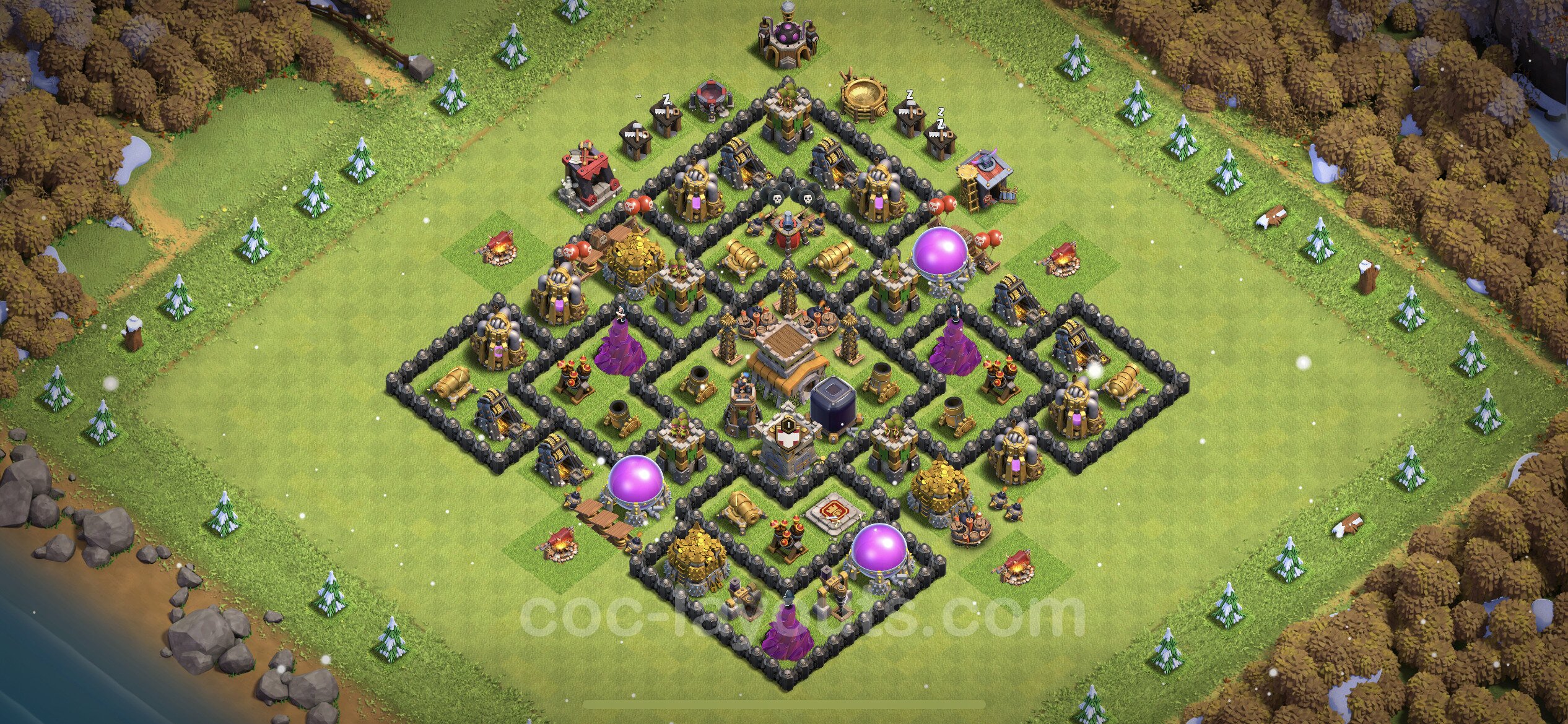 Farming Base TH8 with Link, Hybrid, Anti Air / Dragon - Clash of Clans ...